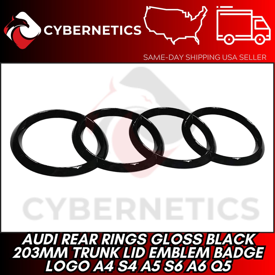 AUDI Rear Rings Gloss Black 203mm Trunk Lid Emblem Badge Logo A4 S4 A5 ...