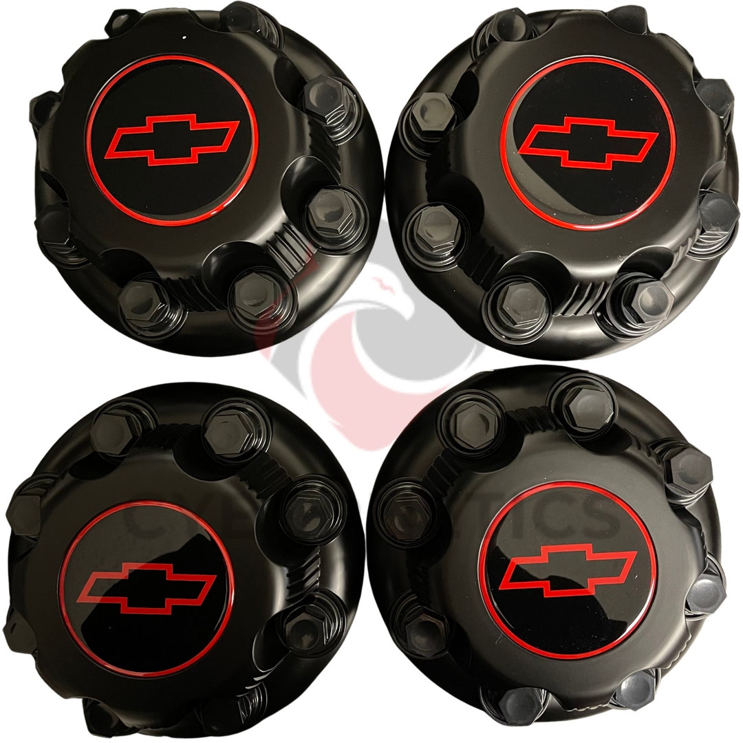 NEW Set of 4 Matte Black 8 Lugs Chevy Center Wheel Caps Silverado ...