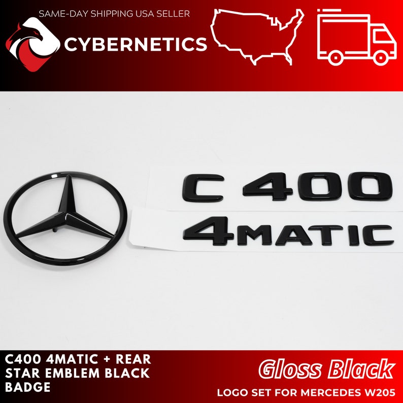 C400 4MATIC Rear Star Emblem Black Letter Badge Logo Set for AMG ...