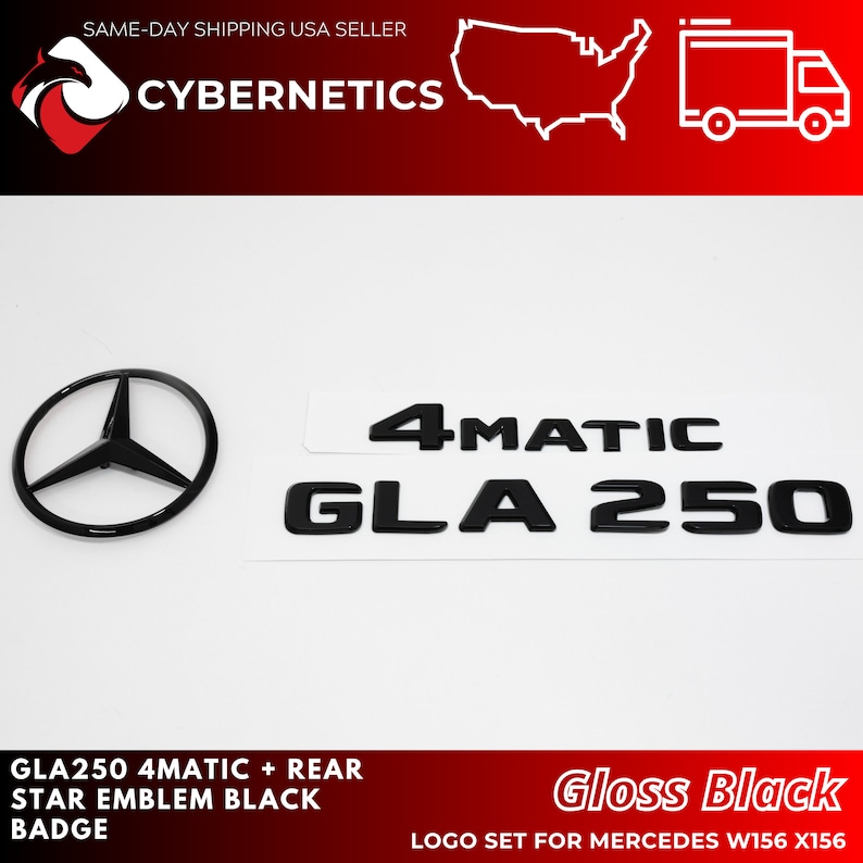 GLA250 4MATIC Rear Star Emblem Black Letter Badge Logo Set Mercedes ...