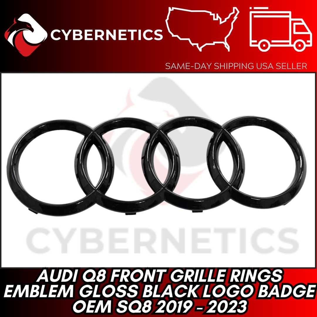 Audi Q8 Front Grille Rings Emblem Gloss Black Logo Badge OEM SQ8 2019 ...