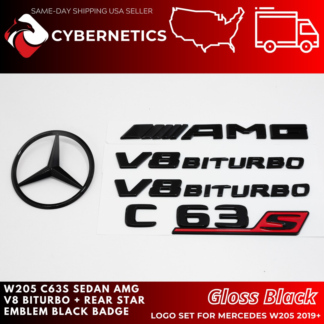 W205 C63S SEDAN AMG V8 BITURBO Trunk Star Emblem Black Badge Set ...