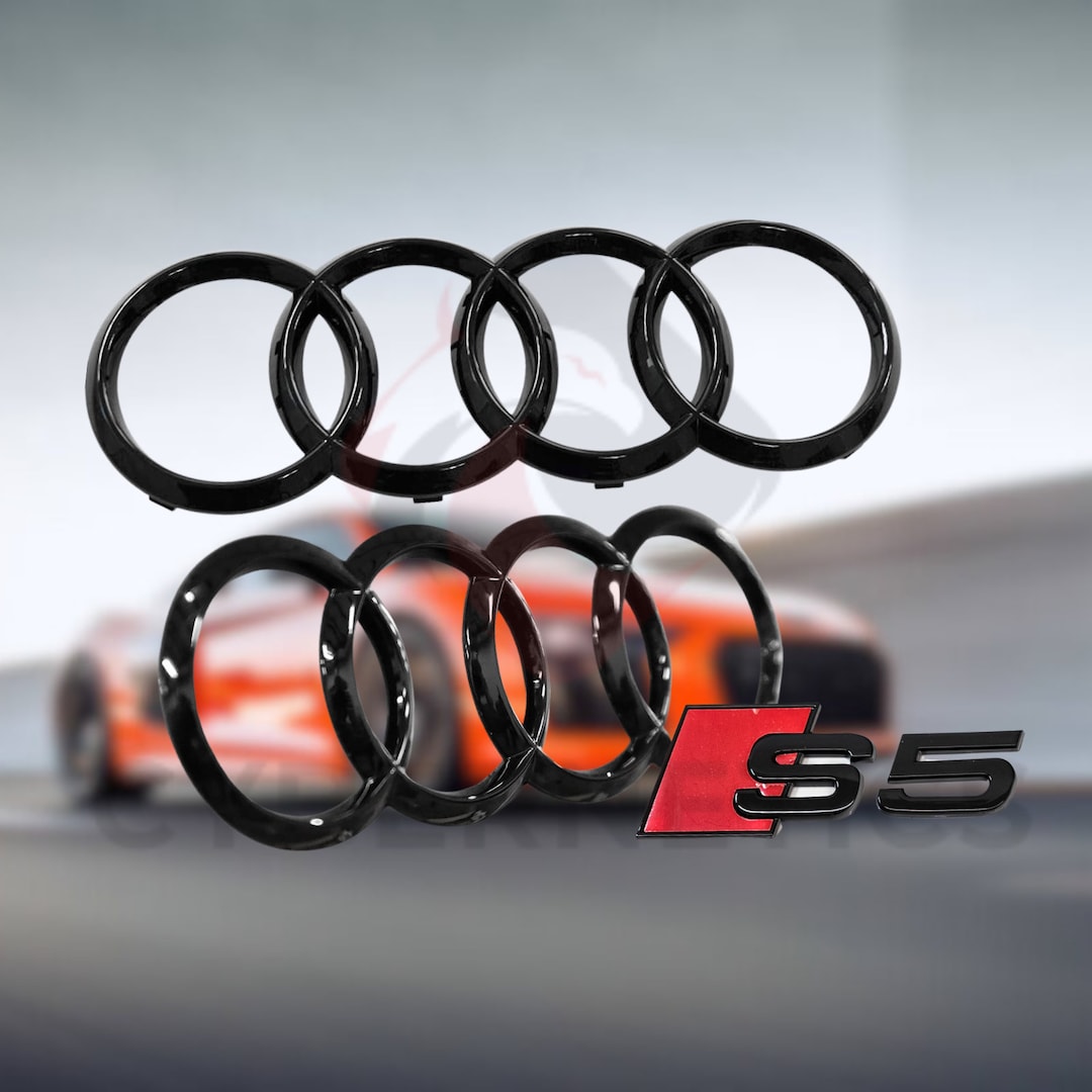Audi S5 Sportback Front Rear Curve Rings 2020 Emblem Gloss Black Logo ...