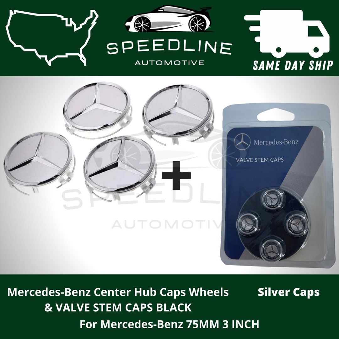 4 Matte Silver Wheel Center Hub Caps Emblem & Valve Stem Caps Fits ...