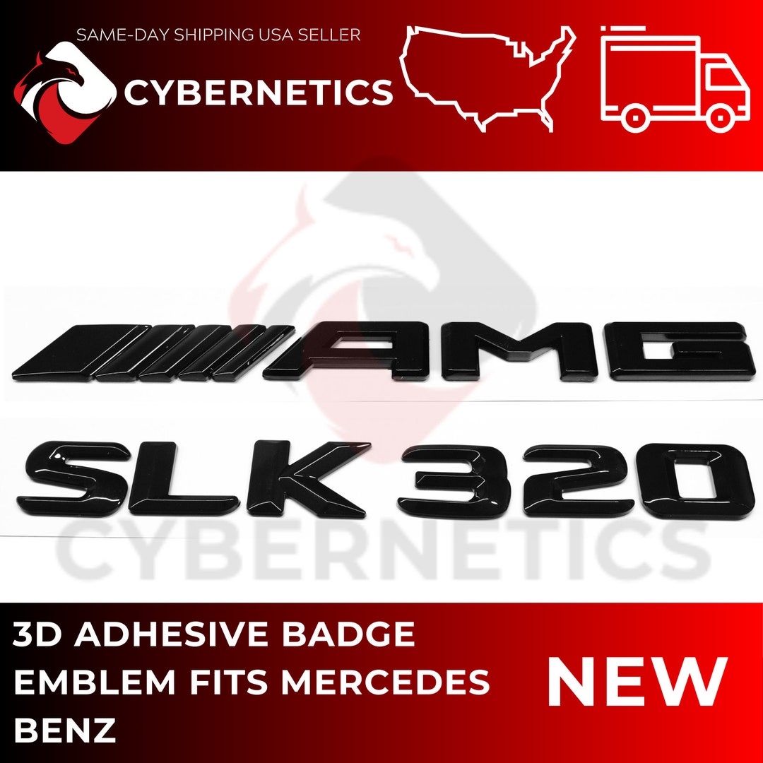 SLK320 AMG Gloss Black 3M Mercedes Rear Trunk Emblems Logo Badge Letter ...