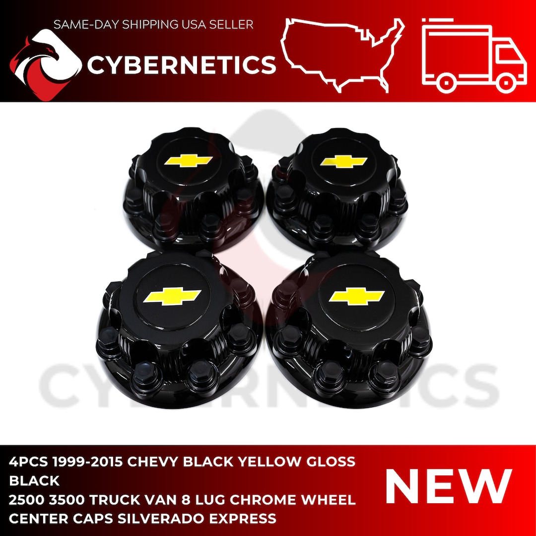 NEW 4PC CHEVY 8 LUG Gloss Black Wheel Center Hub Caps for Silverado ...