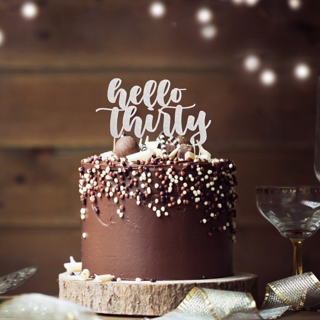 Silver Glitter Cursive Hello Thirty Cake Topper or Center Piece Pick - Etsy