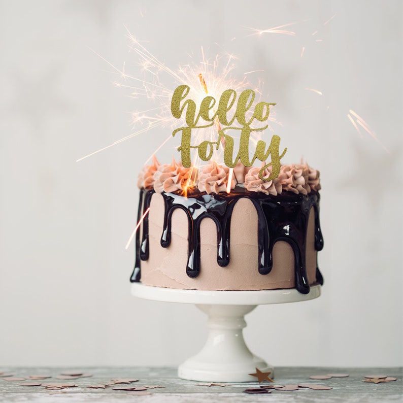 Hello Forty Gold Glitter Birthday Cake Topper - Etsy