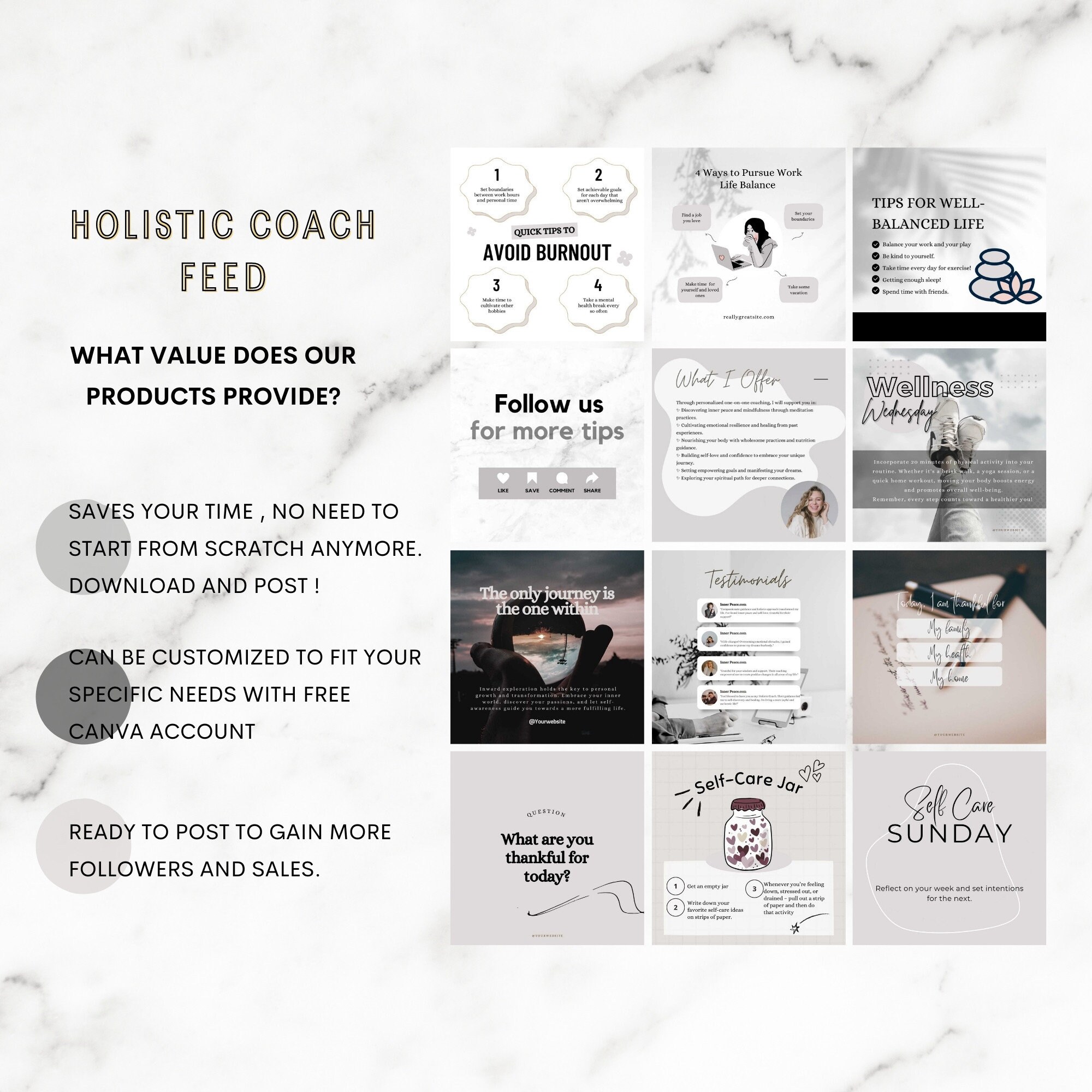 Holistic Coach 100 Instagram Feeds With Highlight Coaches Toolkits ...