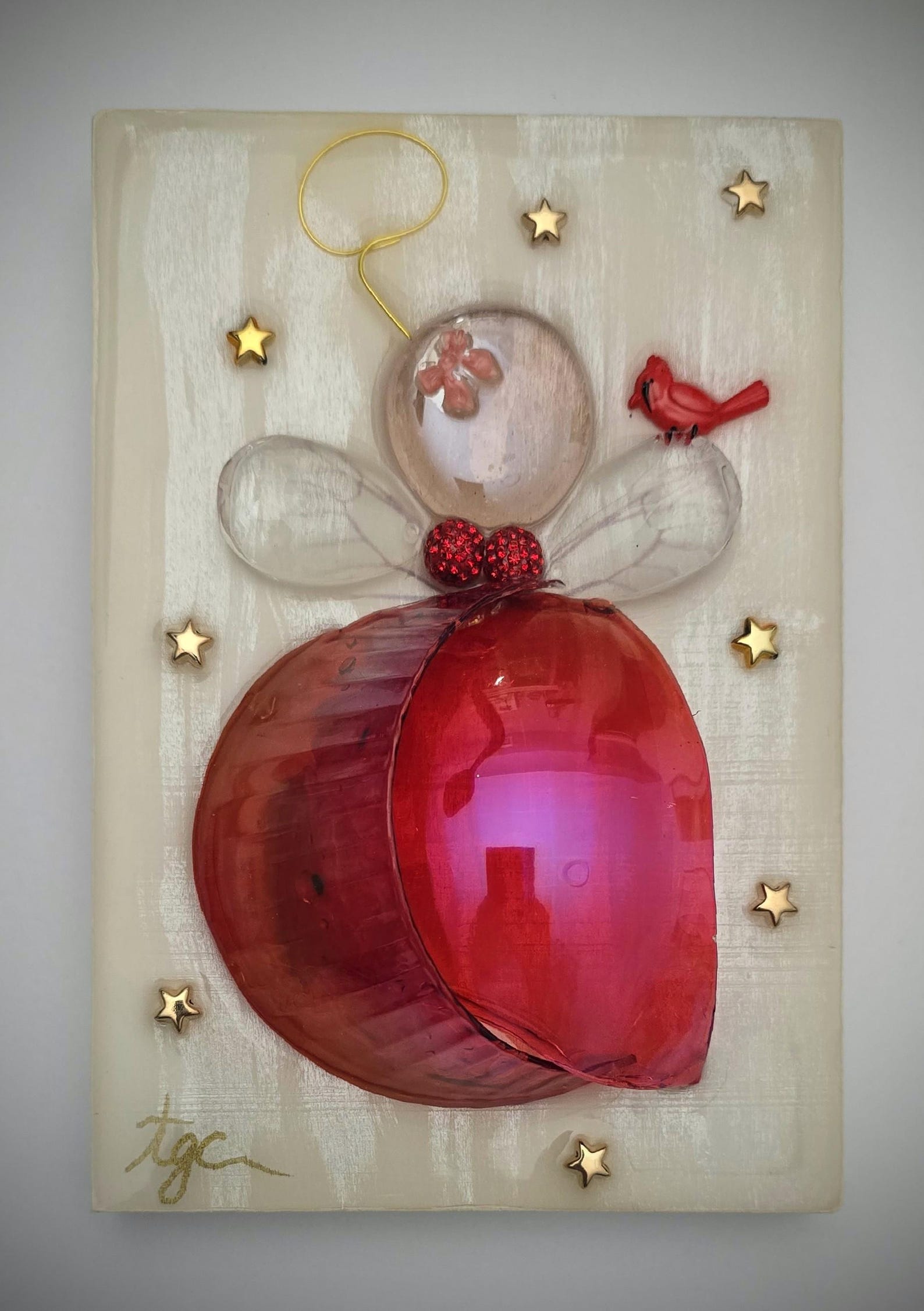 Angel Red Cardinal Glass Resin Art Nursery Baby Gift Christmas Handmade ...