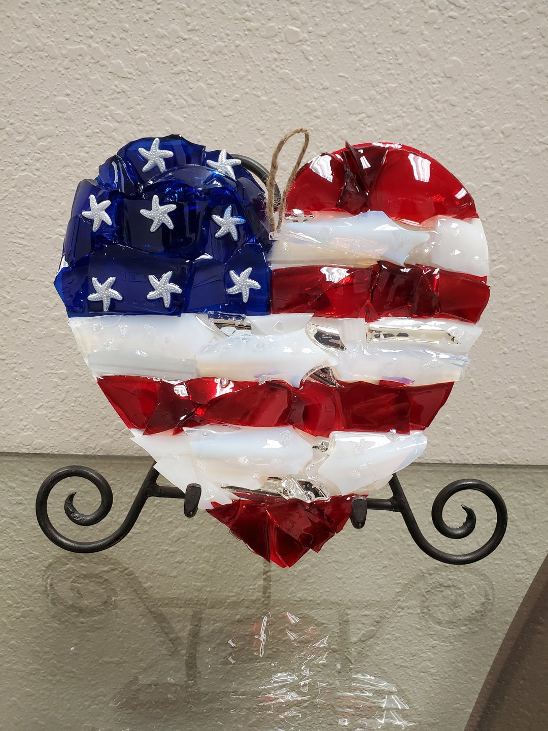 Handmade Patriotic Heart Flag: Glass Resin Americana Decor - Etsy