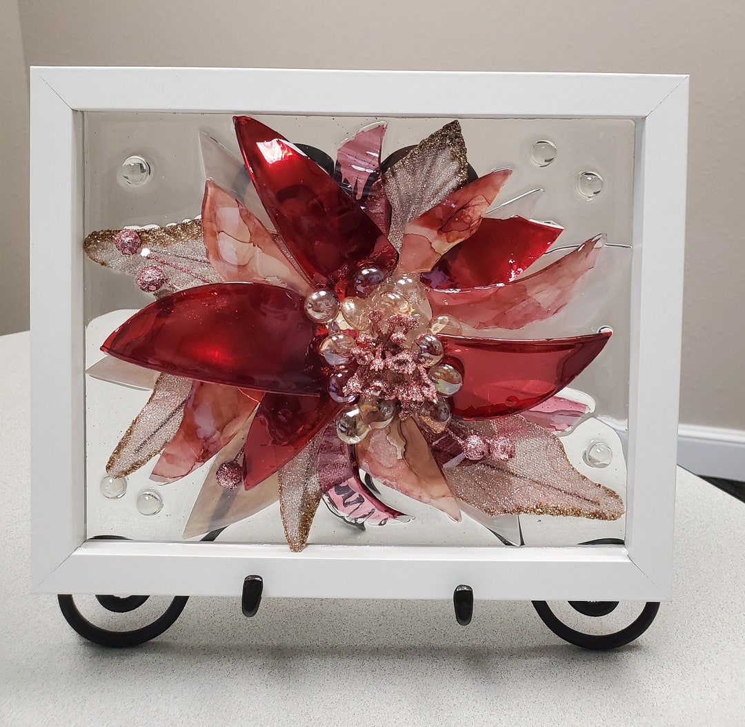 Poinsettia Glass Wall Decor Christmas Birthday Gift Glass Art and Resin ...