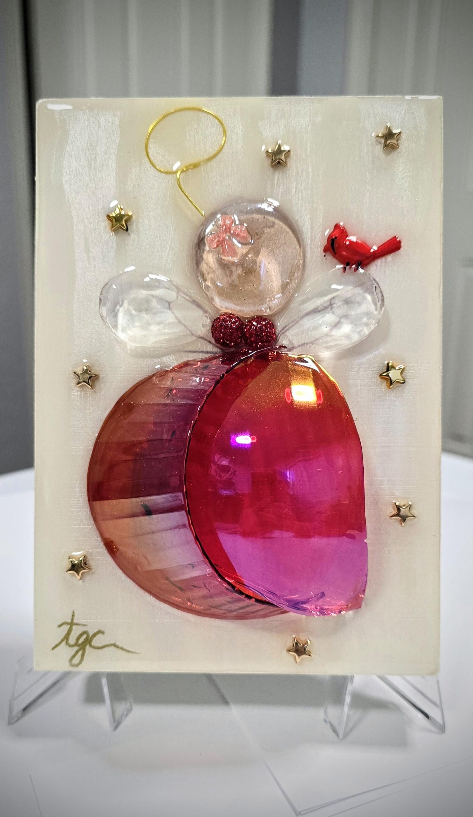 Angel Red Cardinal Glass Resin Art Nursery Baby Gift Christmas Handmade ...