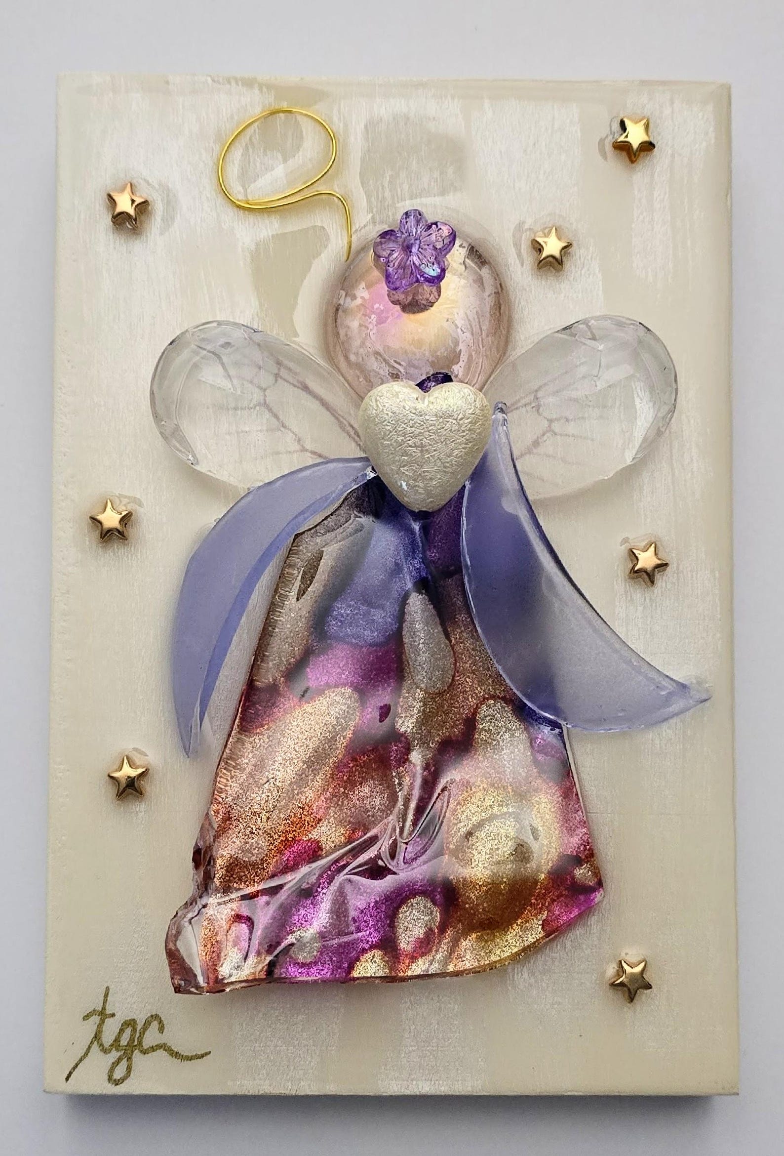 Angel Pink Purple Glass Resin Art Nursery Baby Gift Christmas Handmade ...