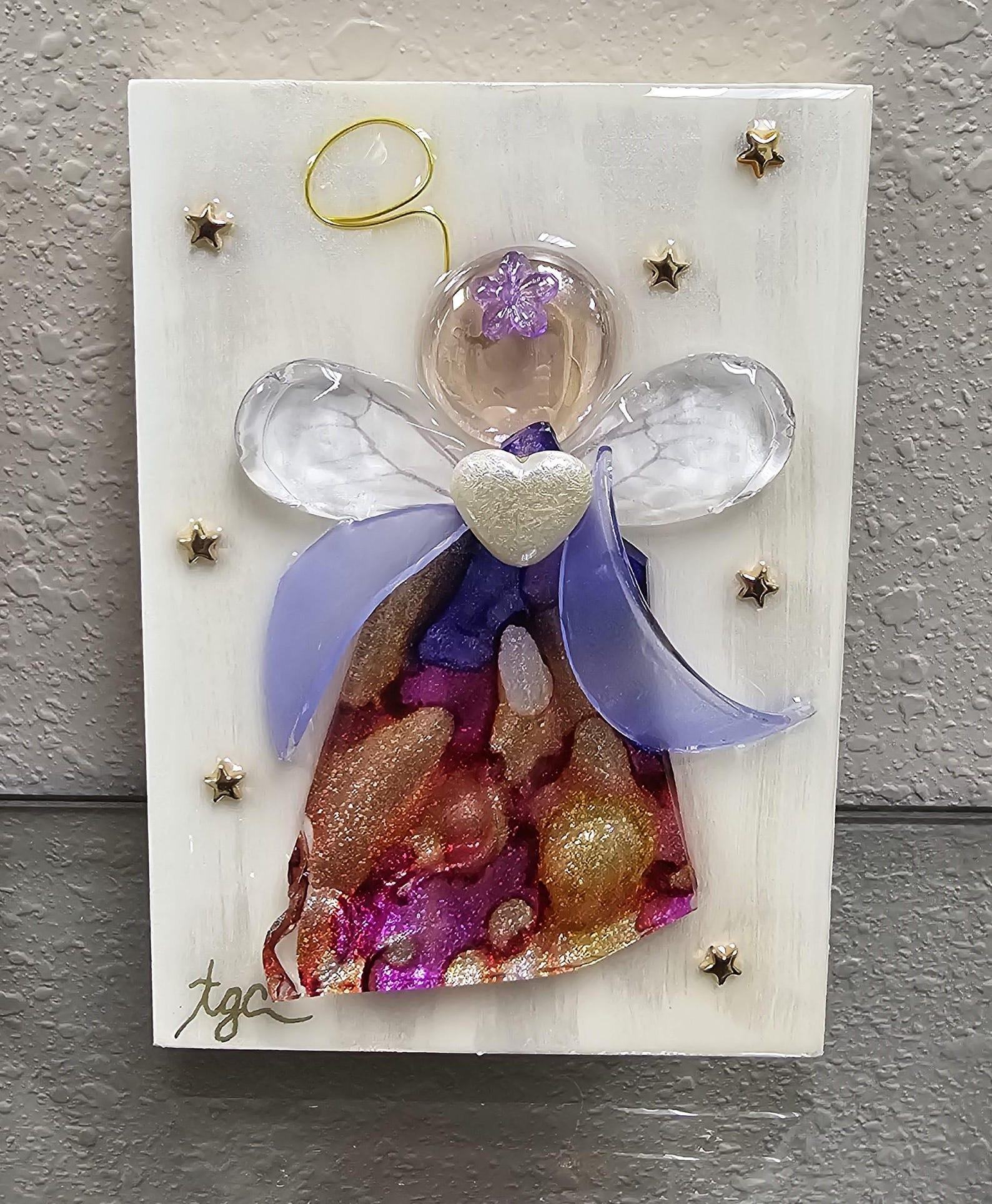 Angel Pink Purple Glass Resin Art Nursery Baby Gift Christmas Handmade ...
