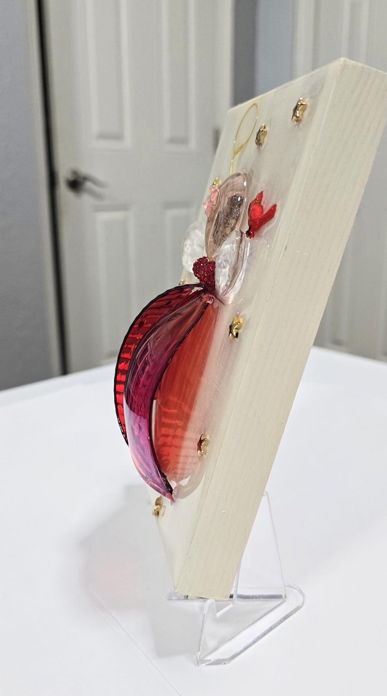 Angel Red Cardinal Glass Resin Art Nursery Baby Gift Christmas Handmade ...