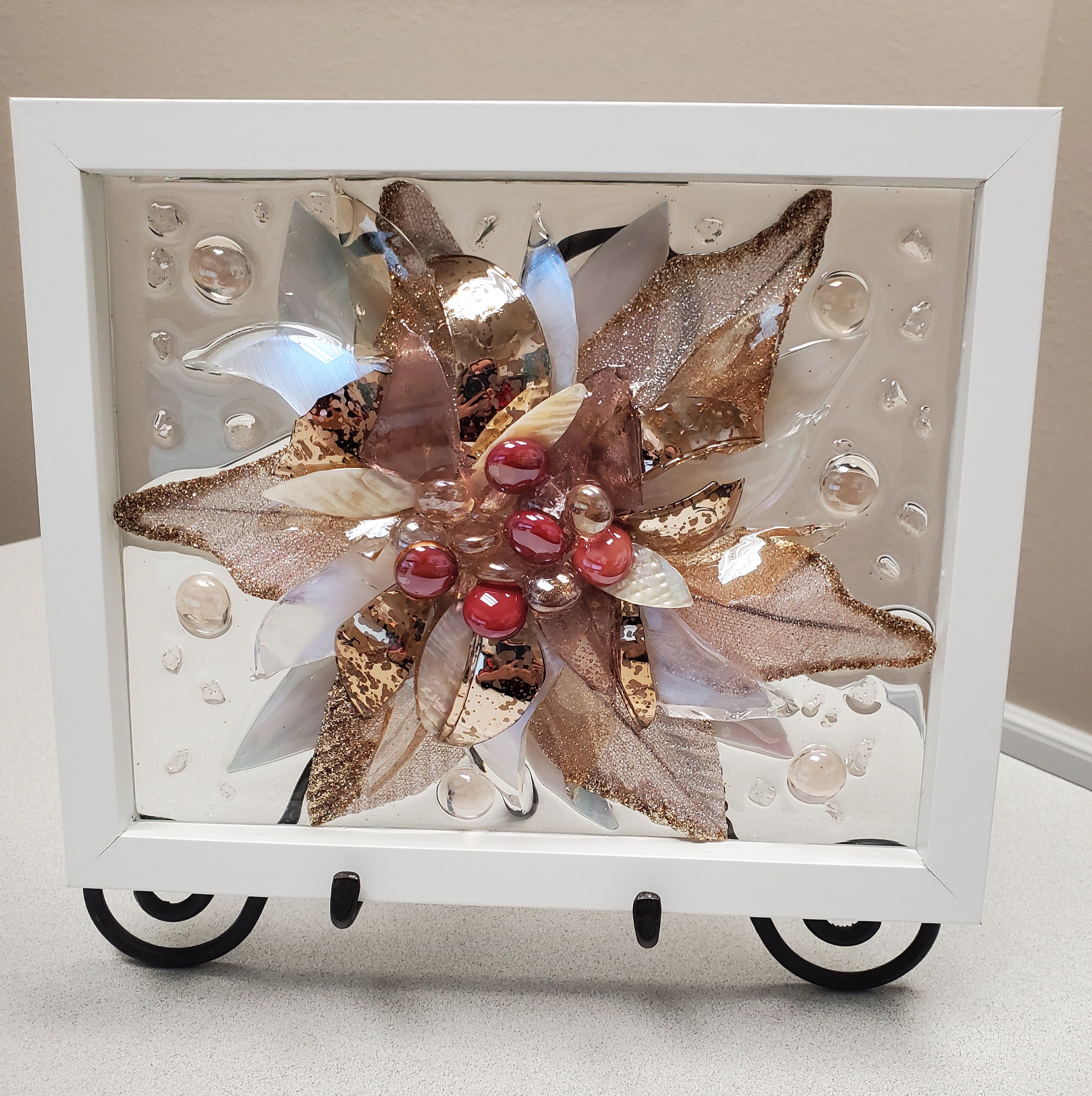 Handmade Poinsettia Glass Art: Peach, Gold Resin Flower Decor - Etsy