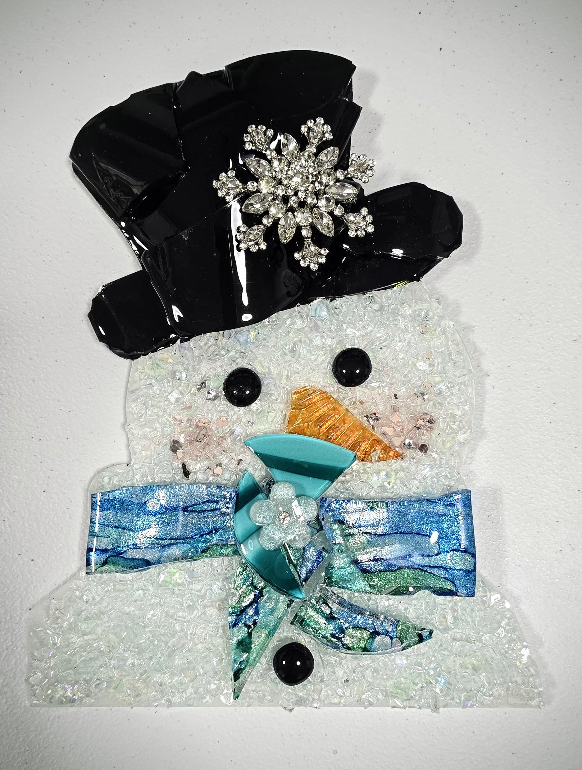 Handmade Crushed Glass Snowman Wall Art: Teal Winter Decor - Etsy