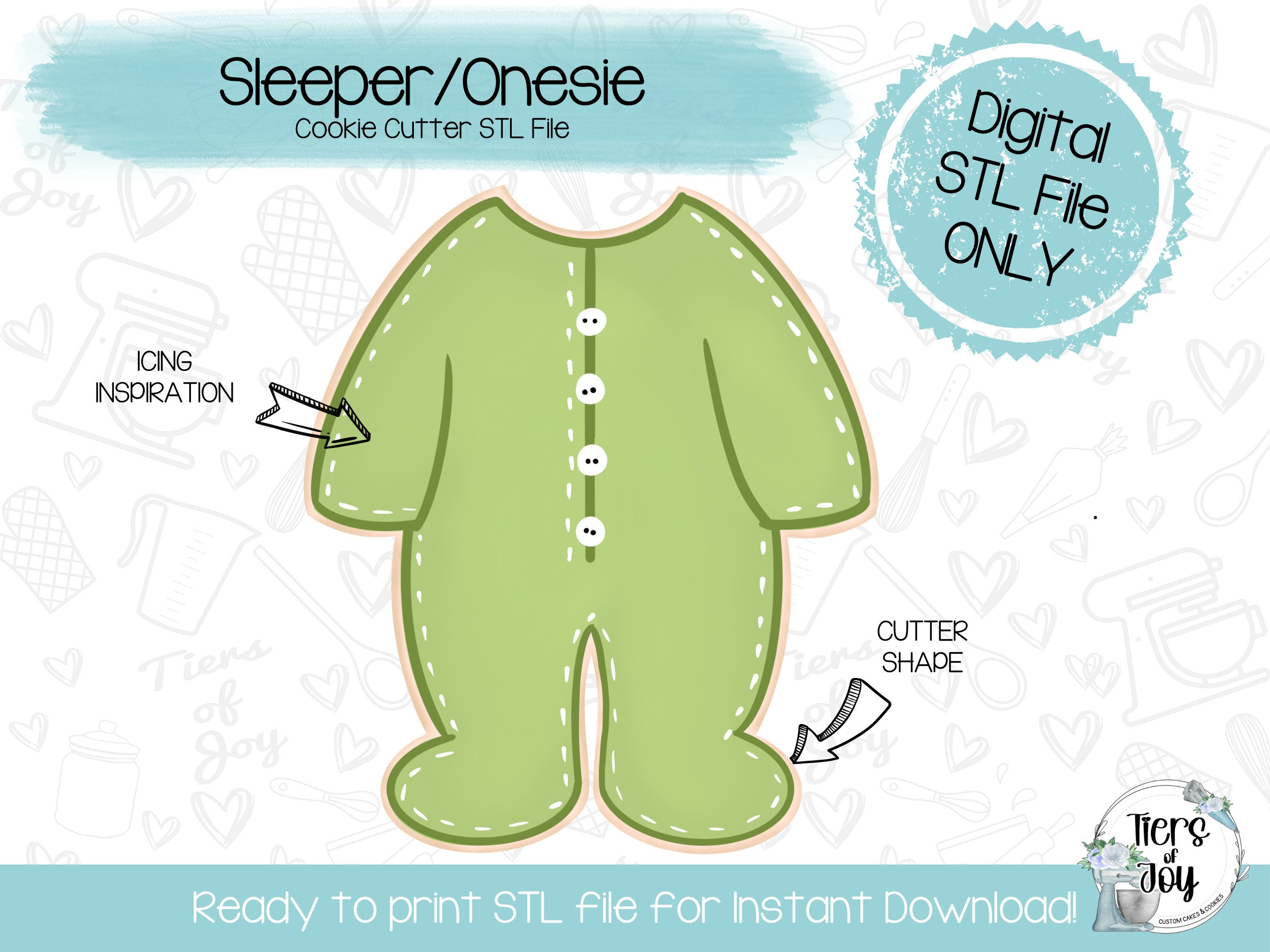 Sleeper/onesie Cookie Cutter STL – 3D Printer File (digital Download ...