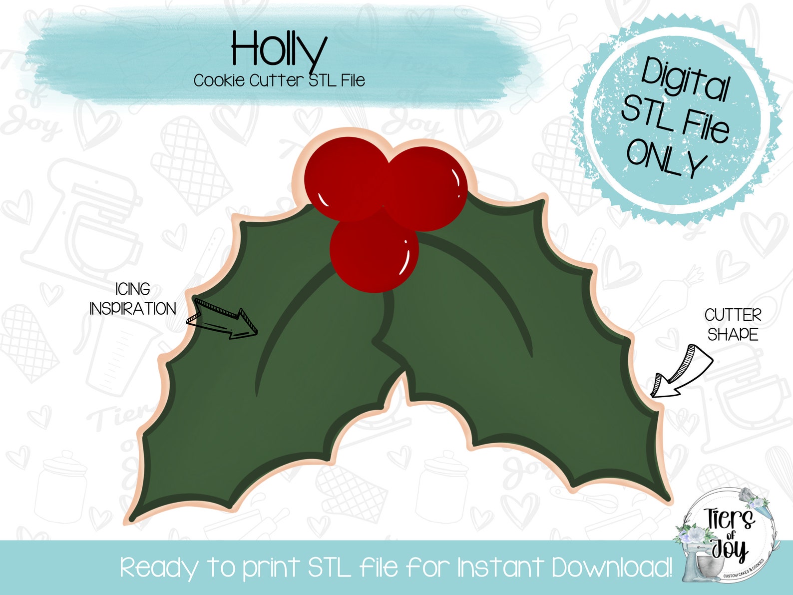 Holly Cookie Cutter STL – 3D Printer File (digital Download) - Etsy