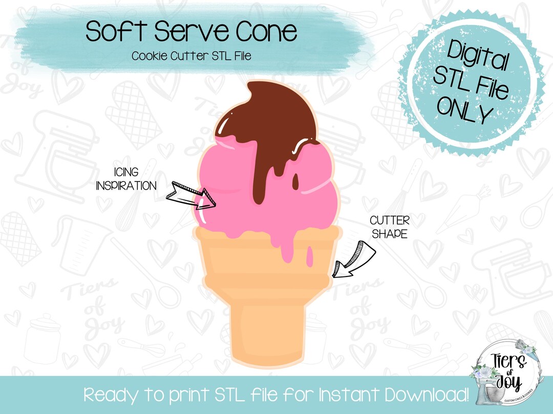 Soft Serve Ice Cream Cone Cookie Cutter STL – 3D Printer File (digital ...