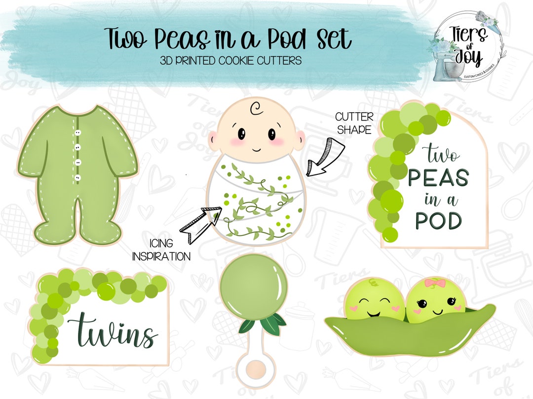 Two Peas in a Pod Set Cookie Cutter Set of 6 - Twins - Baby Shower - 3D ...
