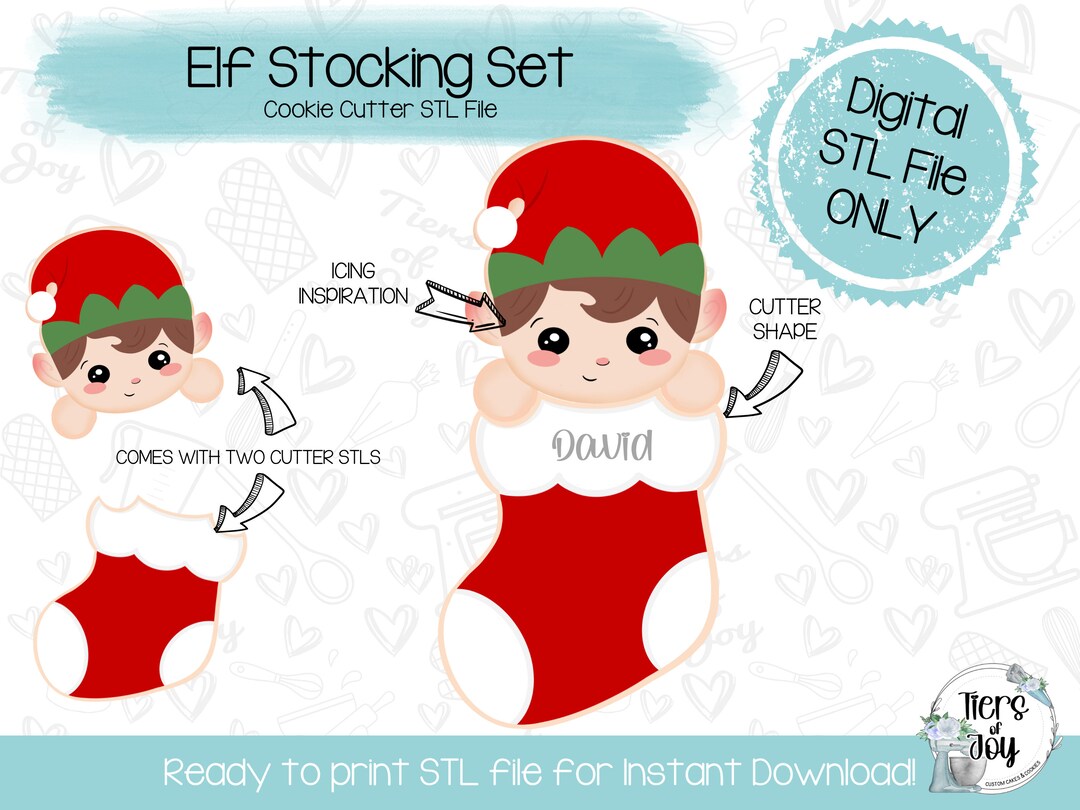 Elf Stocking Set Cookie Cutter STL Files - Christmas - Holidays - STL ...