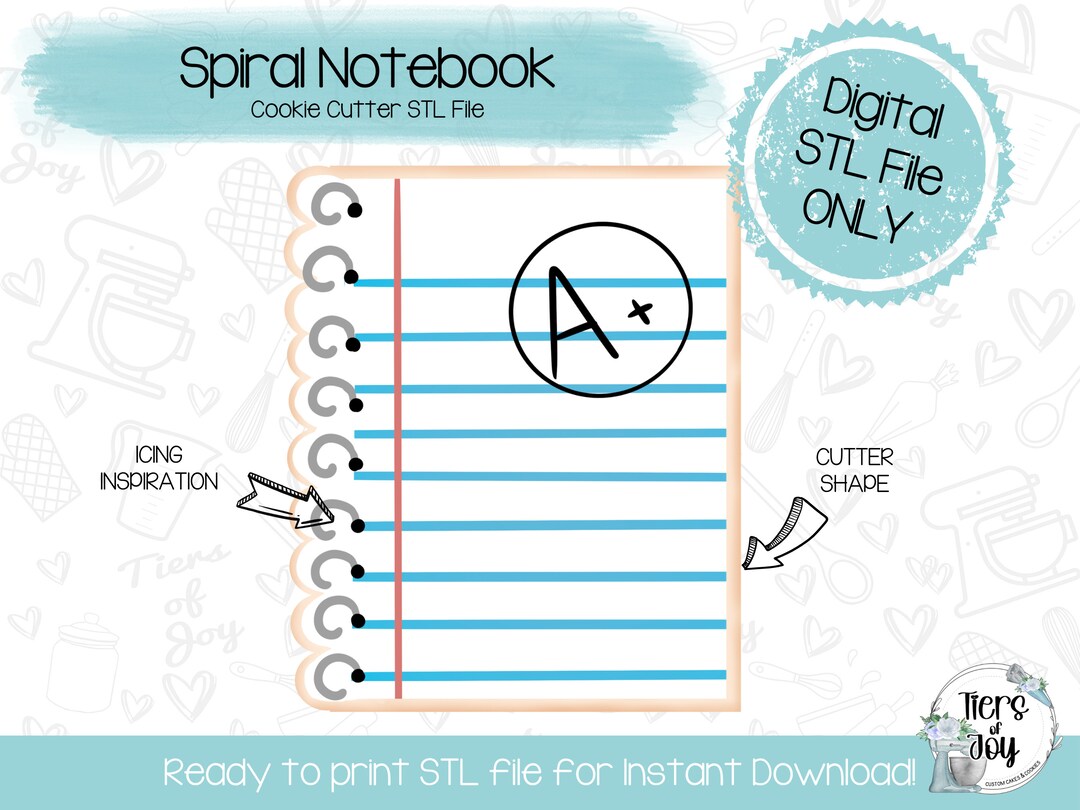 Spiral Notebook / Paper Cookie Cutter STL File - School - Instant ...