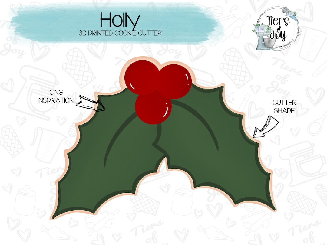 Holly Cookie Cutter - Christmas - Holidays - 3D Printed Cookie Cutter ...