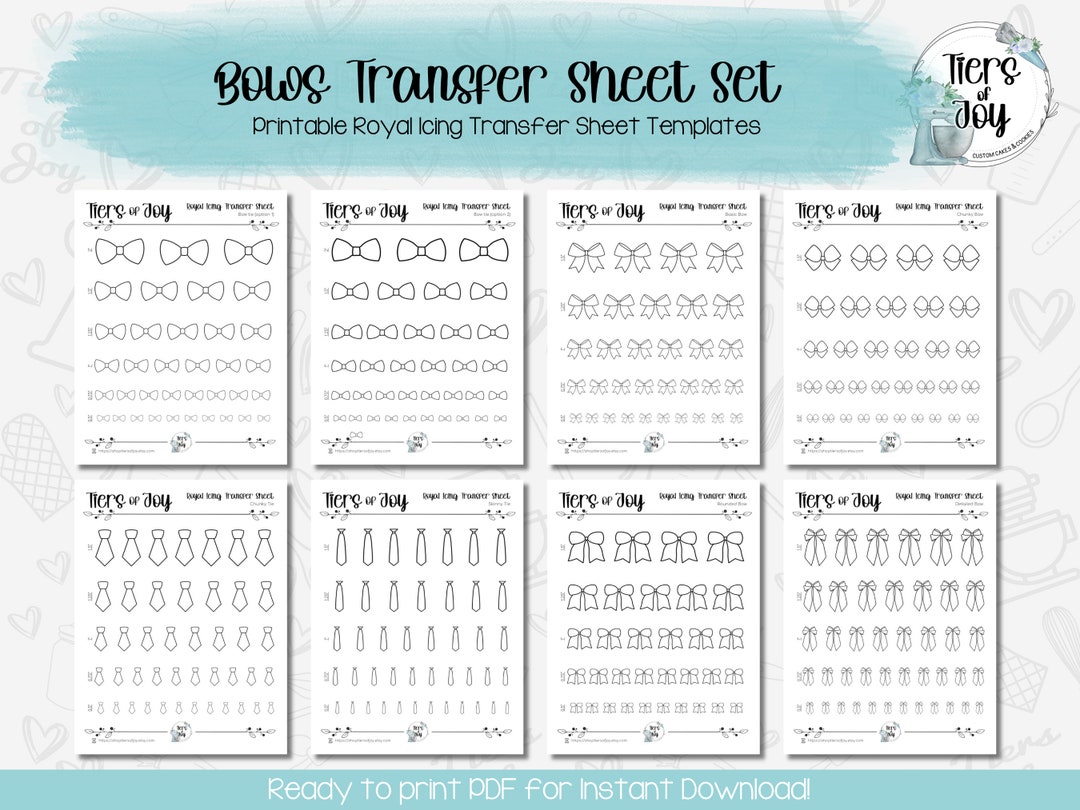 Bow & Tie Royal Icing Transfer Sheets - 5 Sizes (PDF Download) - Etsy