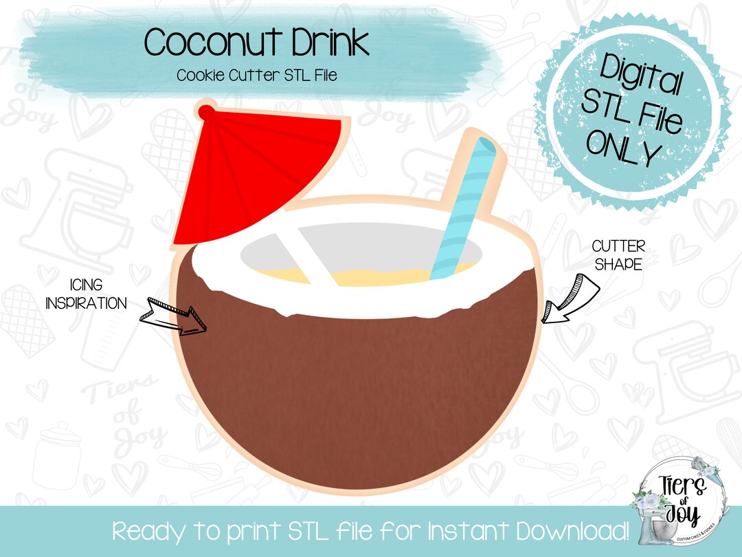Coconut Drink Cookie Cutter STL File - Summer - Beach Vibes - Instant ...