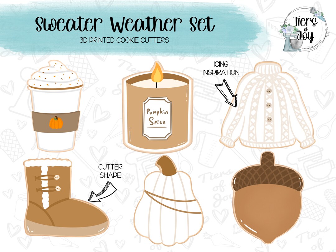 Sweater Weather Cookie Cutter Set of 6 Fall Holidays 3D Printed Cookie ...