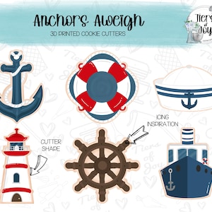 Anchors Aweigh Cookie Cutters Set of 6 - Ship - Cruise - Summer - Navy ...