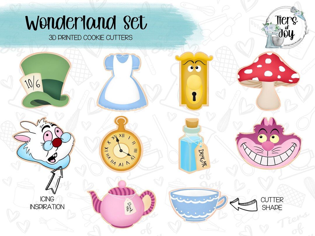 Wonderland Cutter Set of 10 Alice in Wonderland 3D Printed Cookie ...