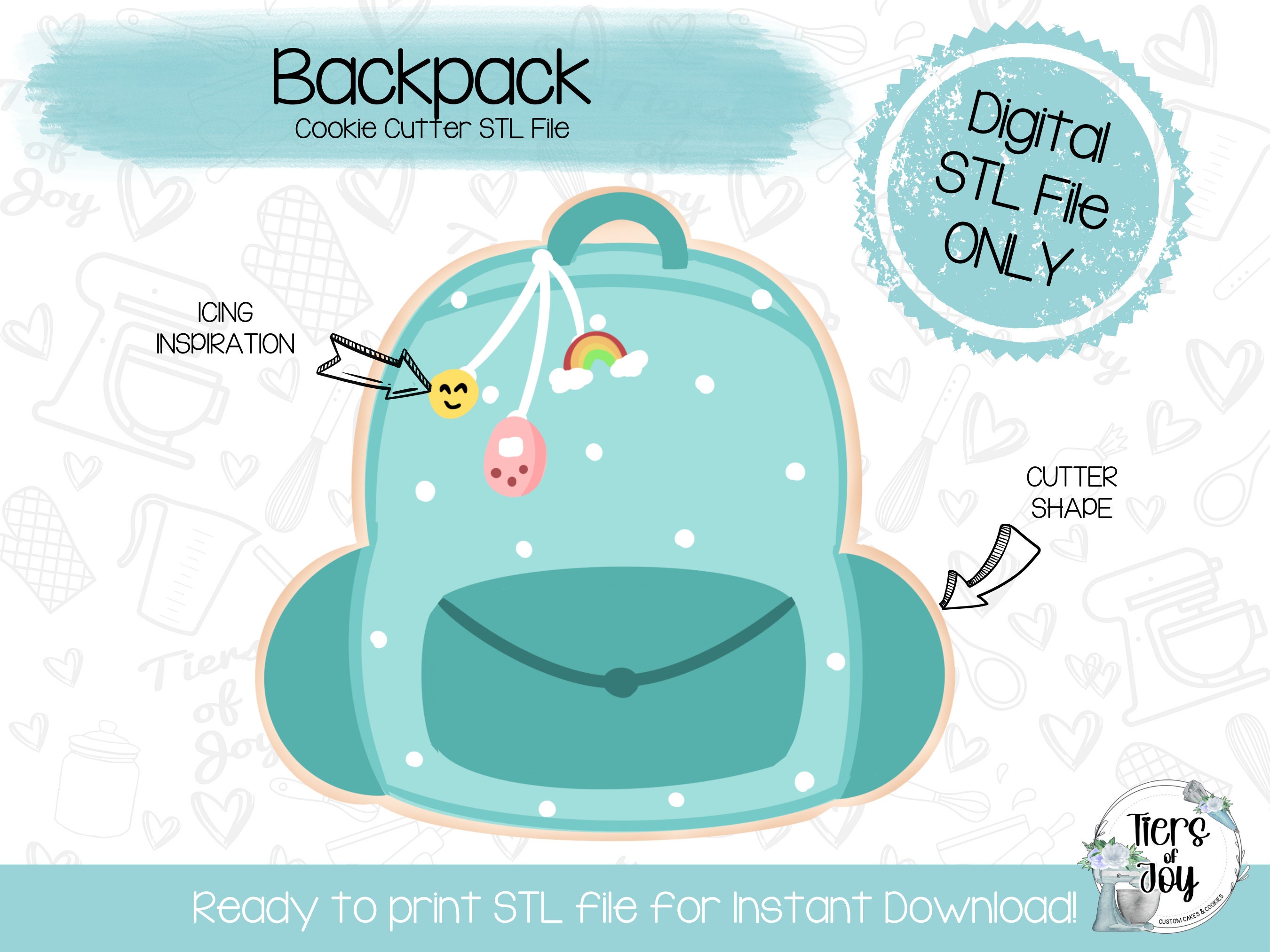 Backpack Cookie Cutter STL File School Instant Download 3D Printed ...