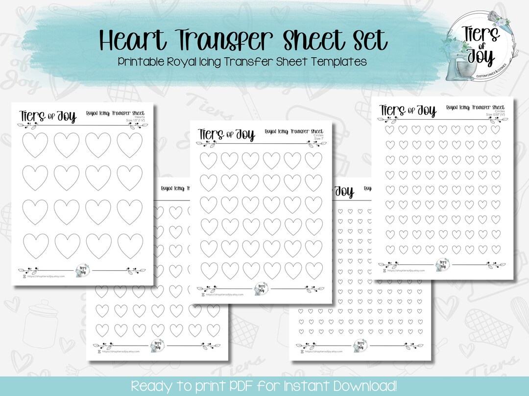 Heart Royal Icing Transfer Sheet Template - PDF Instant Digital ...