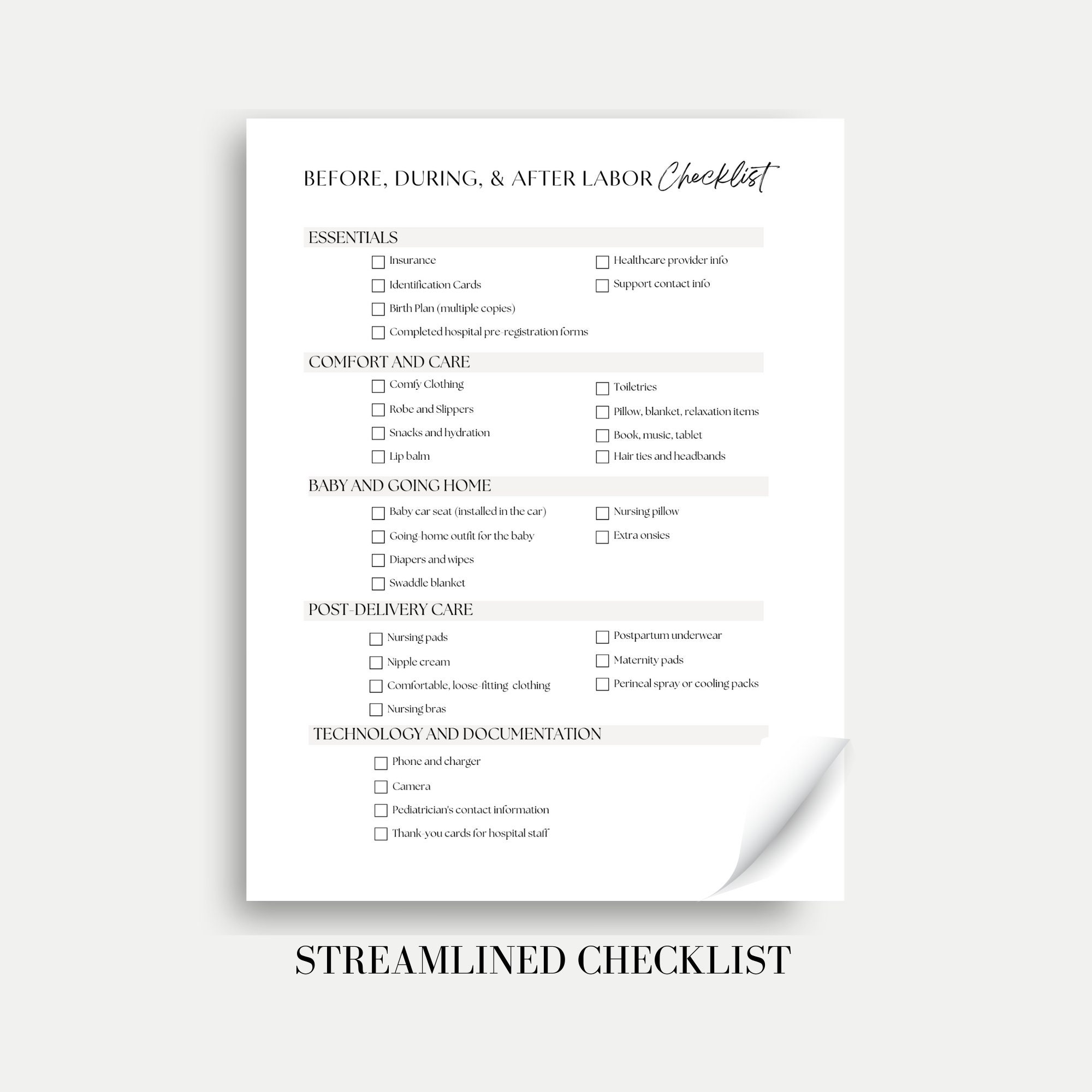 Hospital Bag Checklist, Canva Template, Birth Planning, Labor Plan, New ...