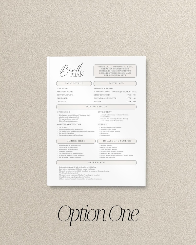 Comprehensive Birth Plan, Canva Template: Printable Birthing Planner ...