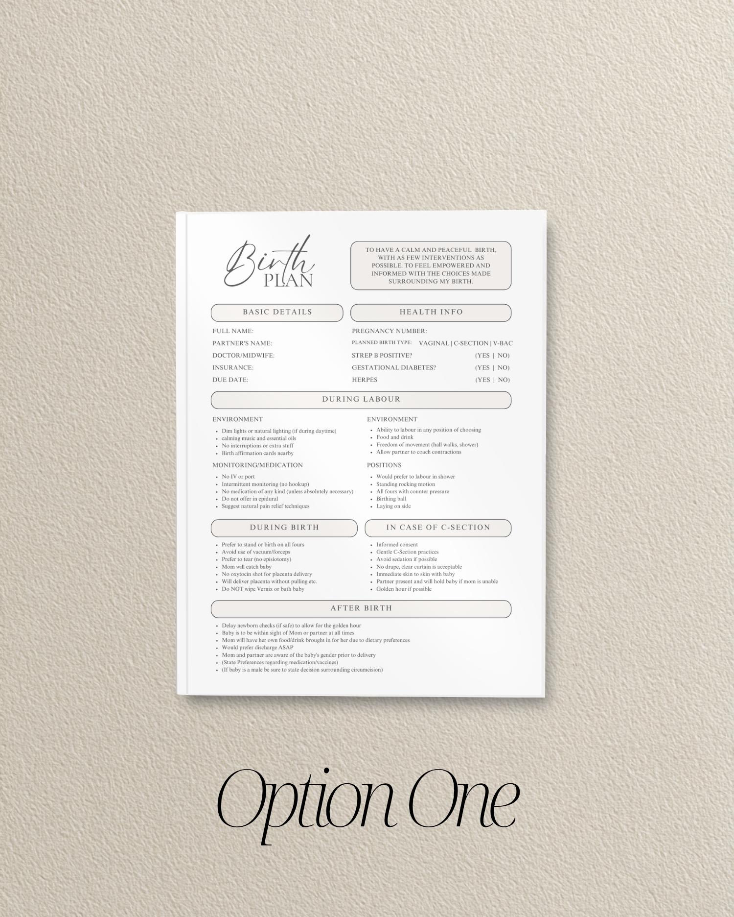 Comprehensive Birth Plan, Canva Template: Printable Birthing Planner ...