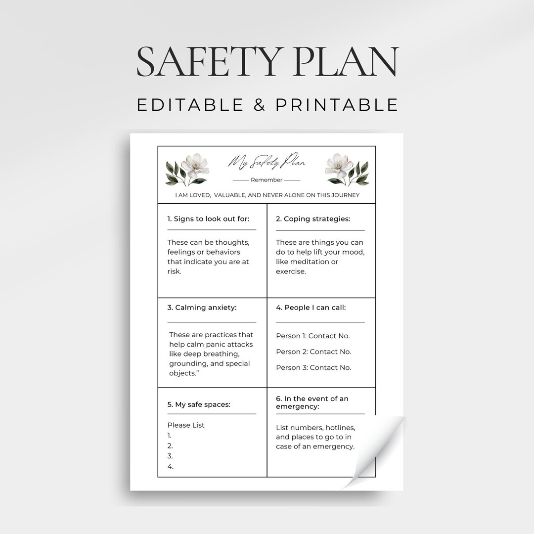 Safety Plan Template Mental Health Support Editable in - Etsy