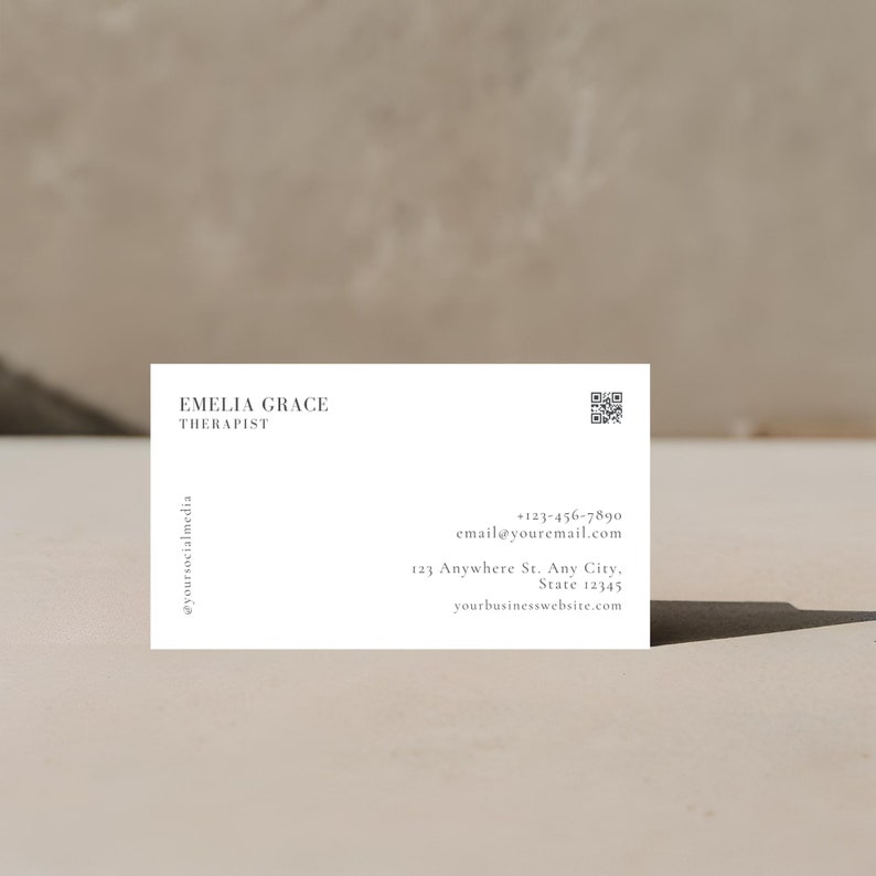 Therapist Business Card Template: Minimalist Design, Editable in Canva ...