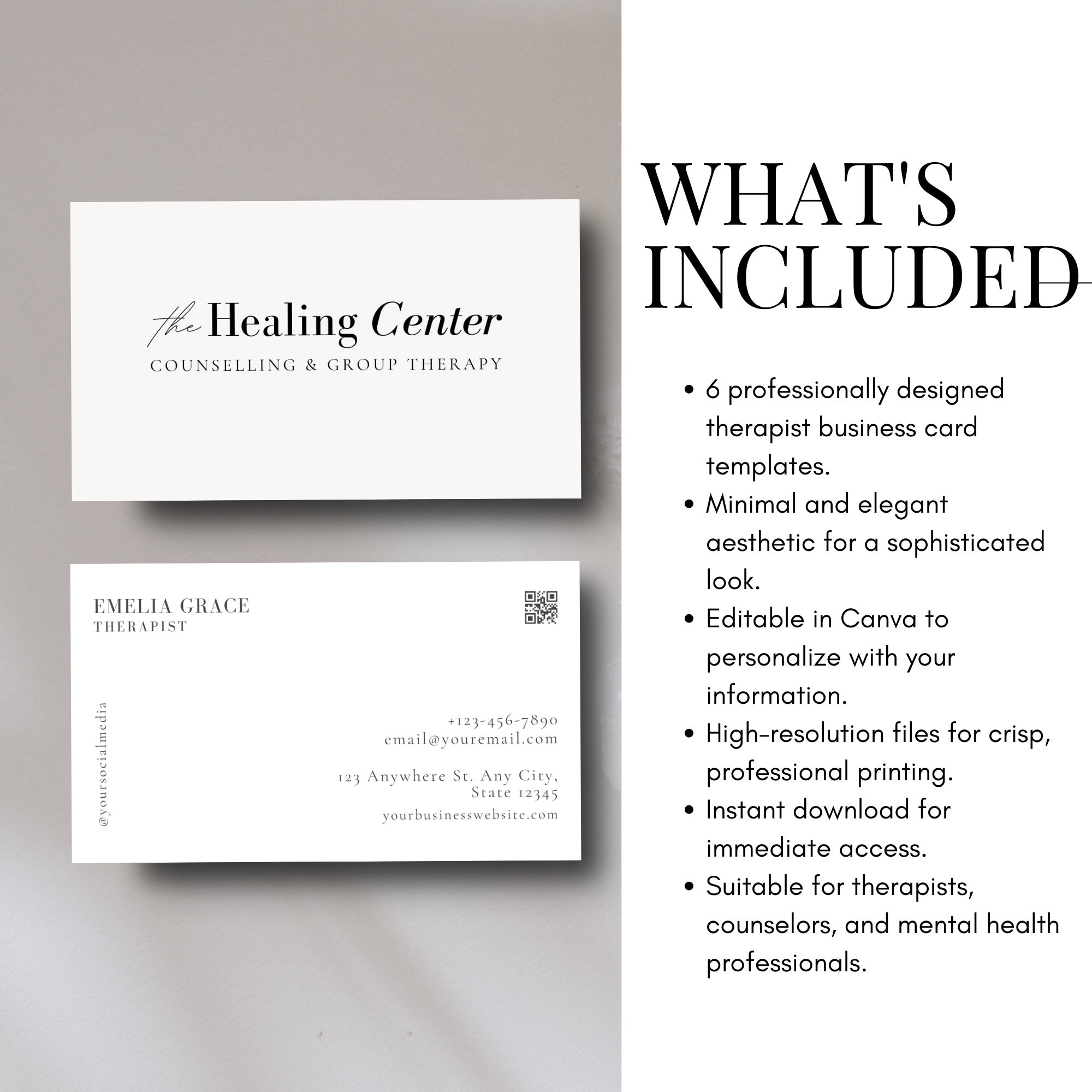 Therapist Business Cards, Canva Template, Editable, Professional and ...