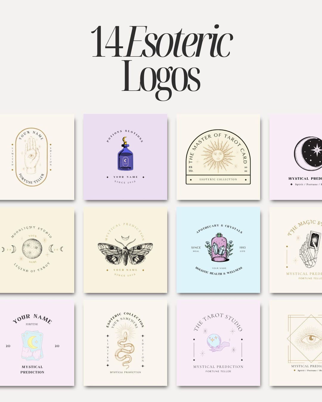 14 Spiritual Logo Templates for Canva: Esoteric Branding Kit, DIY Logos ...