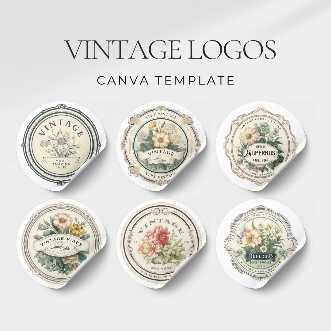 Vintage Logo Label Templates, Edit in Canva, Round Packaging Stickers ...