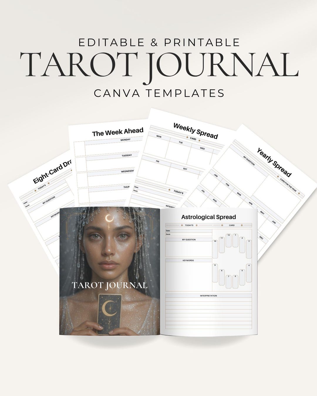 Editable and Printable Tarot Journal: Daily, Weekly, Monthly Spreads ...