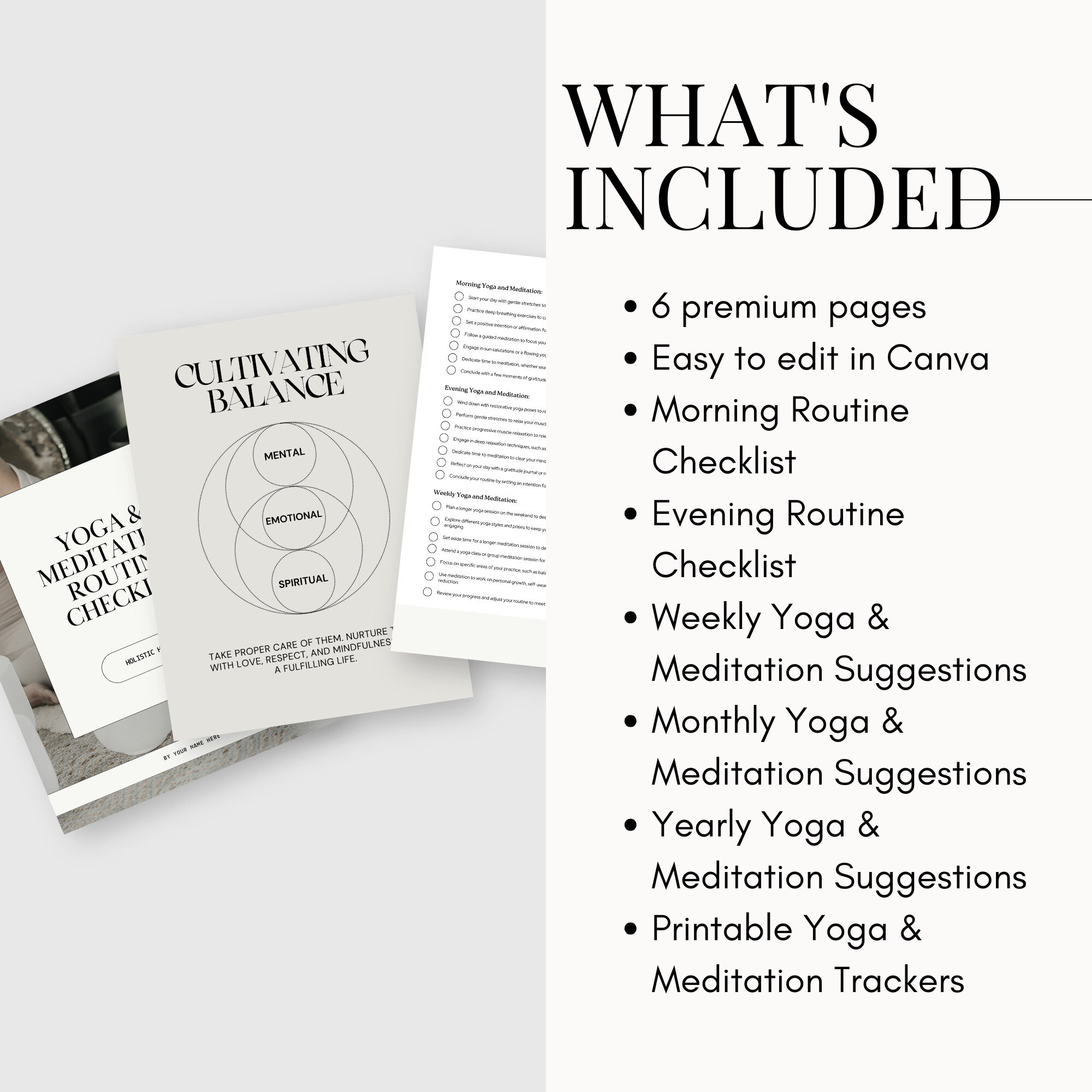 Yoga Checklist, Meditation Planner, Canva Template, Holistic Coach ...