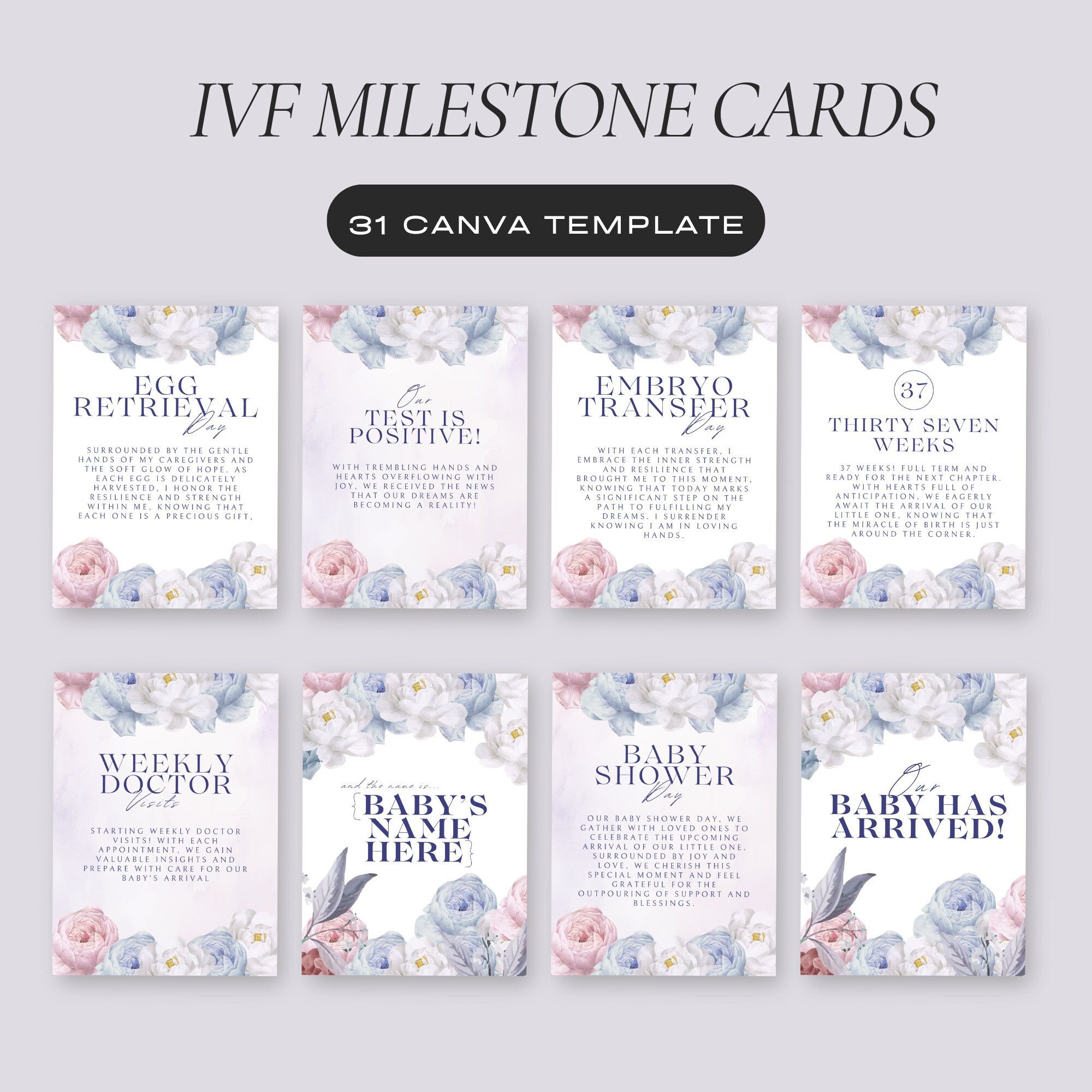 IVF Milestone Cards, Canva Template, Printable Pregnancy Cards, Doula ...