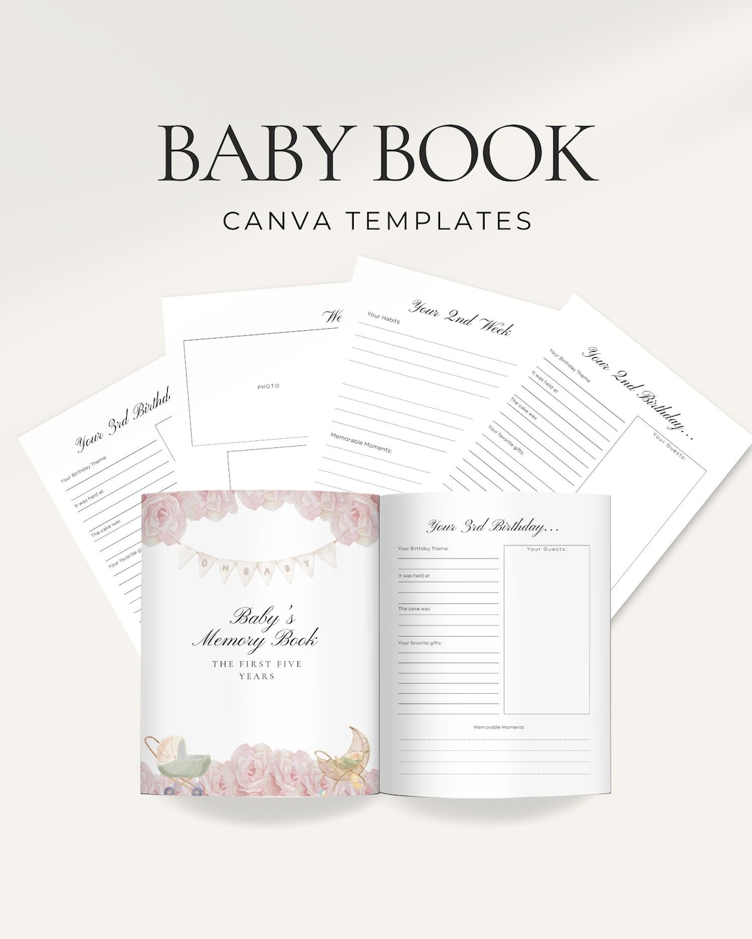 Baby Memory Book Template: First 5 Years Keepsake (editable Canva ...