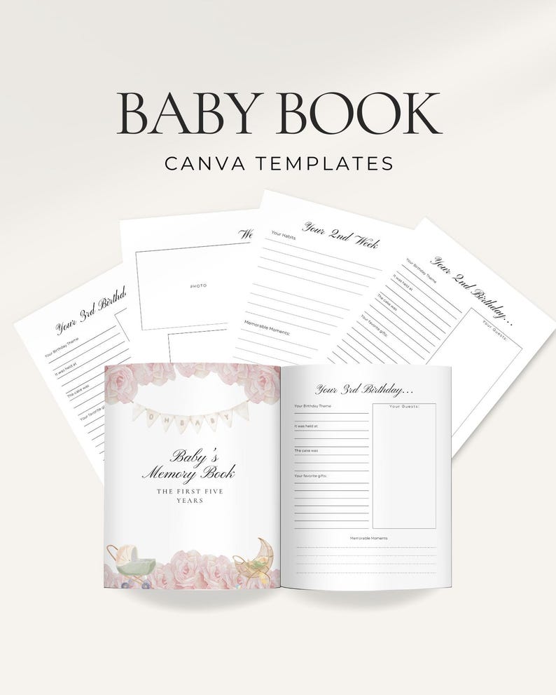 Baby Memory Book Template: First 5 Years Keepsake (editable Canva ...