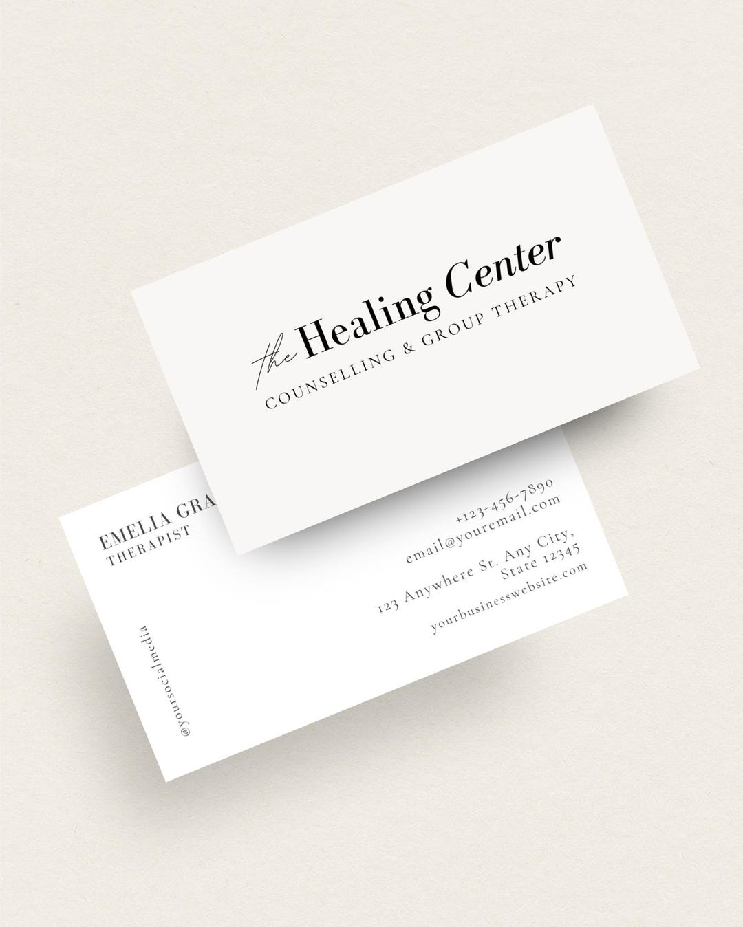 Therapist Business Card Template: Minimalist Design, Editable in Canva ...